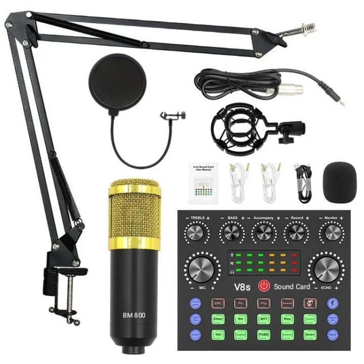 BM 800 Condenser Microphone Set With V8s Sound Card, Pop Filter and Arm Stand For Gaming Live ...