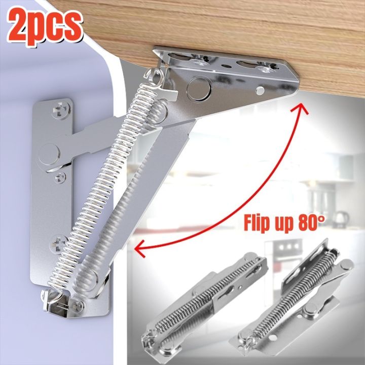 2PCS 80 Degree Sprung Hinges Cabinet Door Lift Up Stay Flap Top Support ...