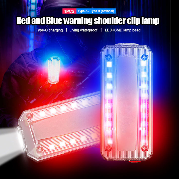 LED Red Blue Caution Emergency Police Light with Clip USB Rechargeable ...