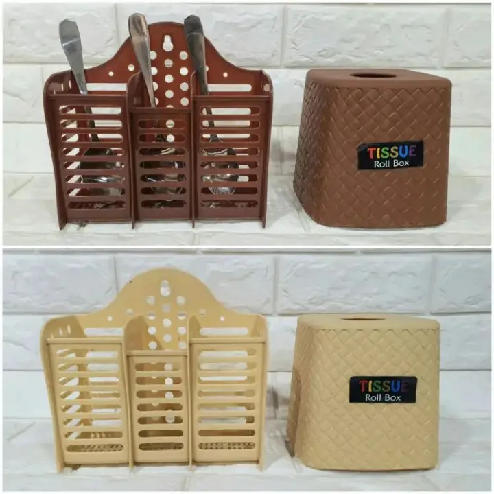 Spoon Holder Plastic Kitchen Utensils and tissue roll box | Daraz.pk