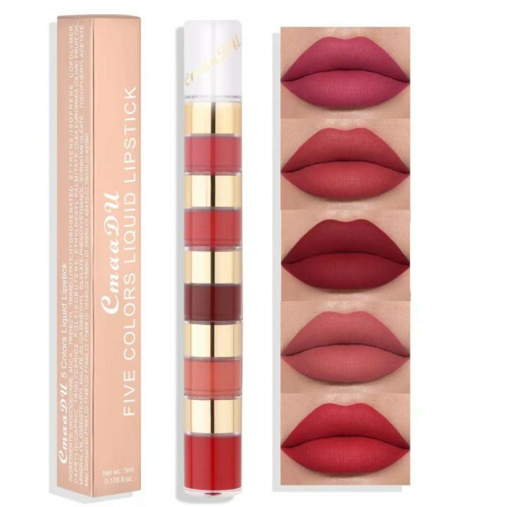 CmaaDU Five Colors Liquid Matte Lipstick Waterproof 5ml - CmaaDu 5 In 1 ...