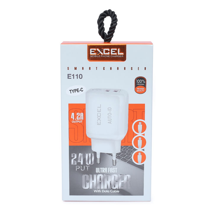 Excel Ultra Fast Charger with Data Cable 24w 4.2A Charger Fast Charger ...