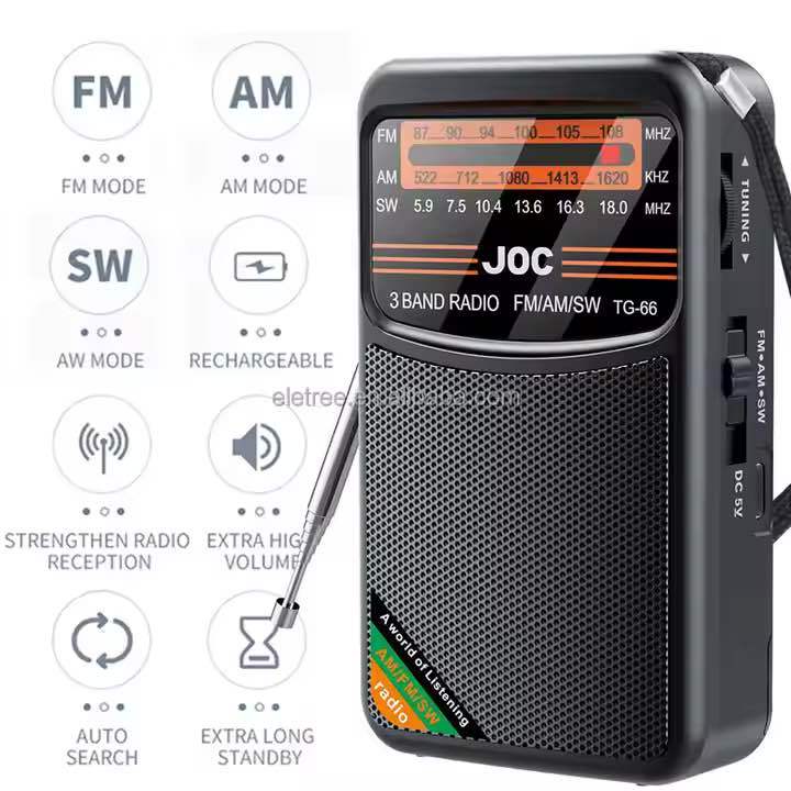 Mini FM Radio JOC TG-77 – Rechargeable, USB/TF Card Support, LED Light ...