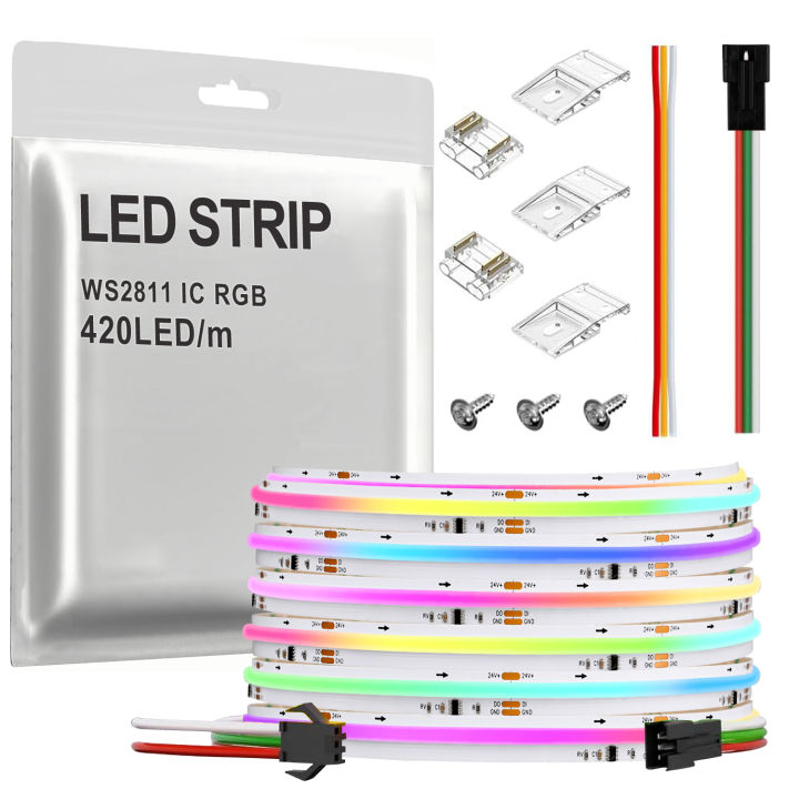 SPI COB LED Strip Light RGB+IC WS2811 Addressable 420LEDs/m Dream Color ...