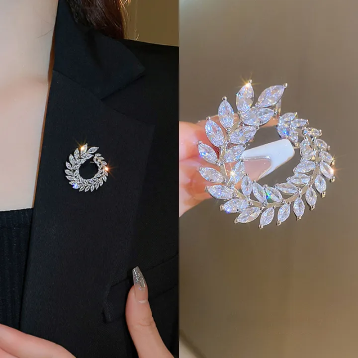 Zircon Luxury Leaf Brooch for Women Niche Temperament High-end Simple ...