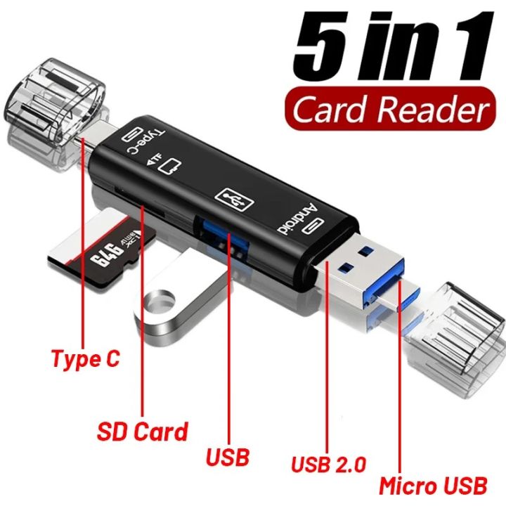 New 5 in 1 Multifunction USB 2.0 Type C USB Micro USB SD TF Memory Card Reader for Android ...