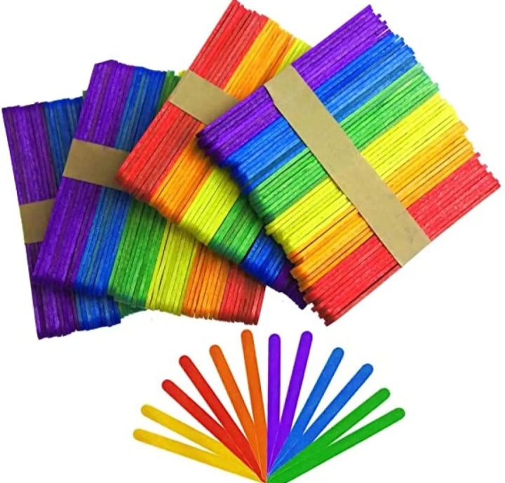 Coloured Ice Cream Sticks, Popsicle Sticks For Craft, Natural Wood 50 ...