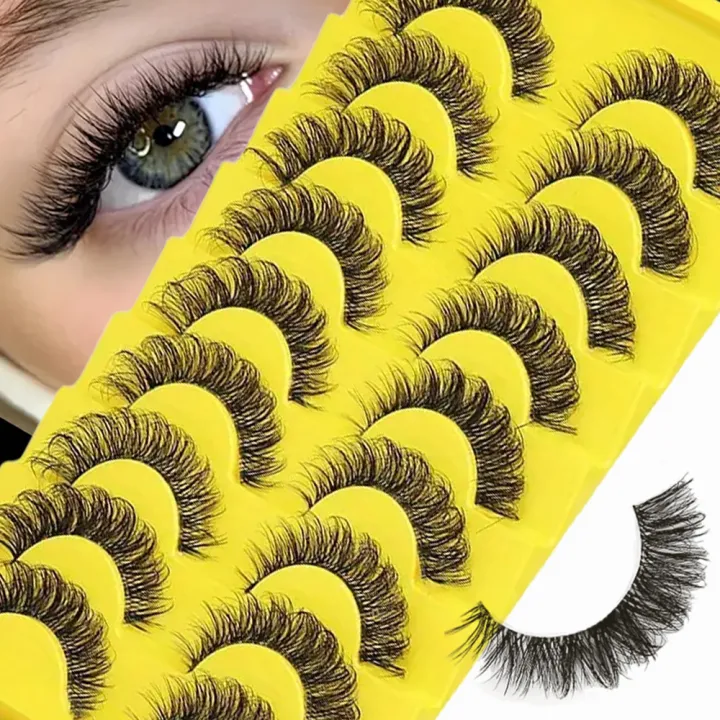 10 Pairs Eyelashes Clear Band Natural Wispy Fluffy Lashes Natural Look ...