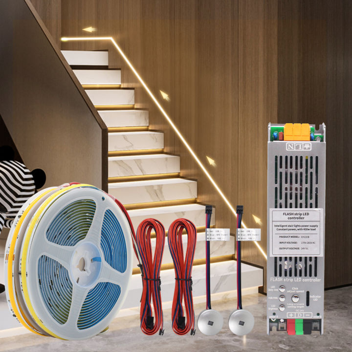 5M 10M 15M Sensor Motion Stairs LED Strip Light Kit 24V COB Water Flow ...