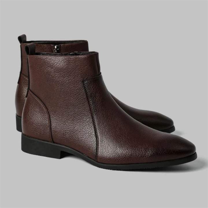 Zip Brown Leather Ankle Boots For Men | Daraz.com.np