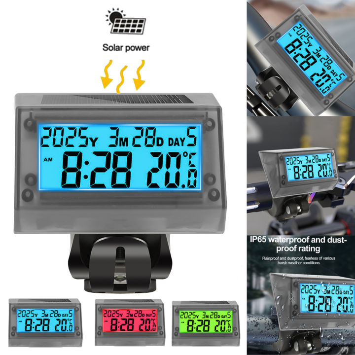 Motorcycle Solar Power Clock LCD Backlight Display Electronic ...