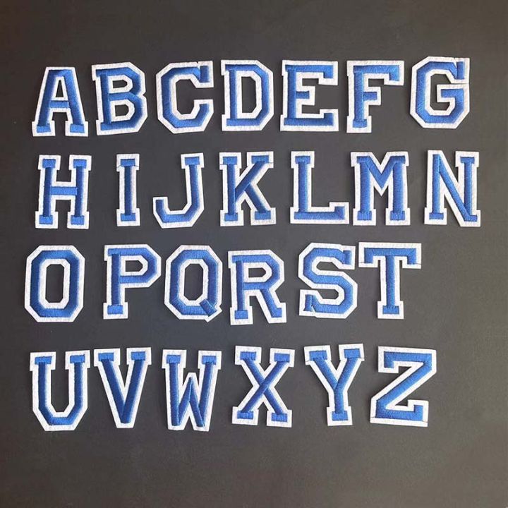A~Z Blue Alphabet English Letters With White Edge Embroidery Applique ...