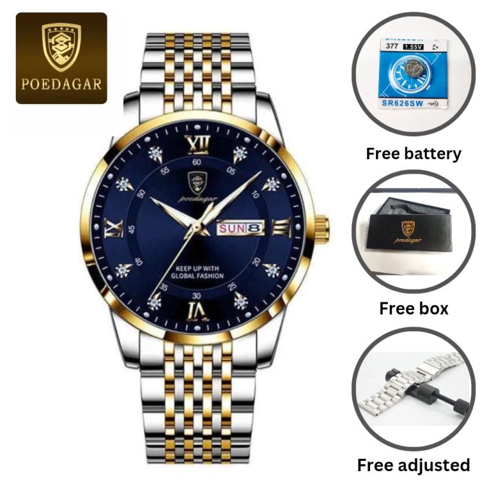 POEDAGAR Men's Watches Luxury Brand Waterproof Calendar Luminous Steel ...