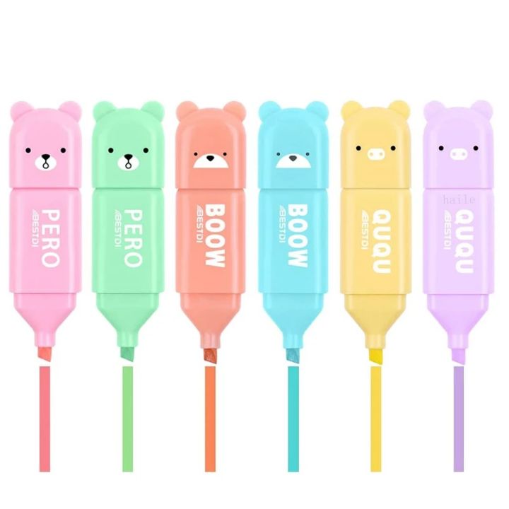 6pcs/Set Cute Cartoon Mini Highlighter Pens Kawaii Pastel Colors Manga ...