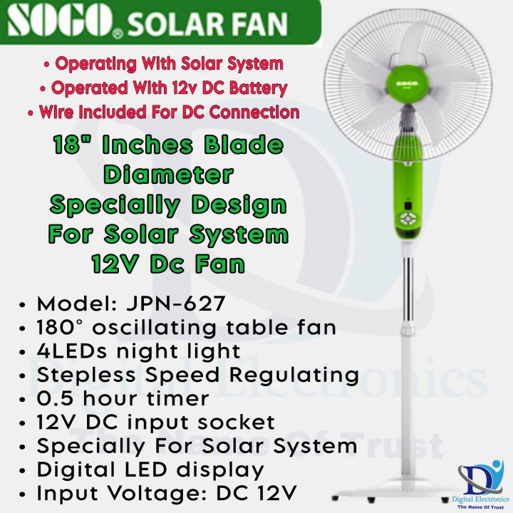 Sogo DC (12v) Solar Floor FAN (JPN-627) 18" inches Blade Diameter ...