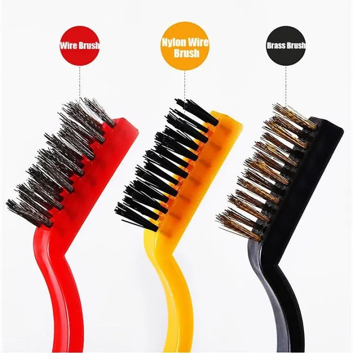 Pack of 3 Mini Wire Brush Set (Brass, Nylon, Stainless Steel Bristles ...