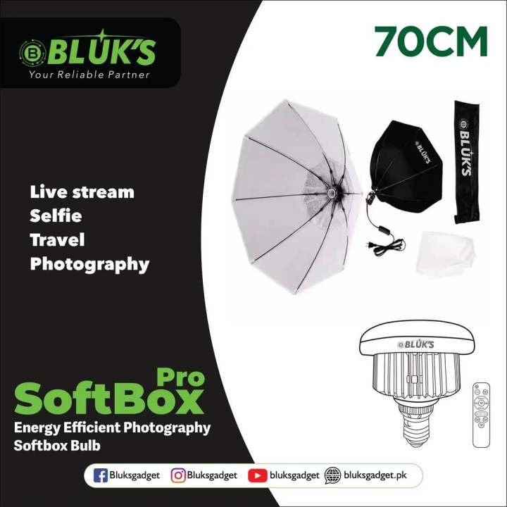 BLUK'S Octagon 70cm Umbrella With Professional Softbox Bulb & 7-ft ...