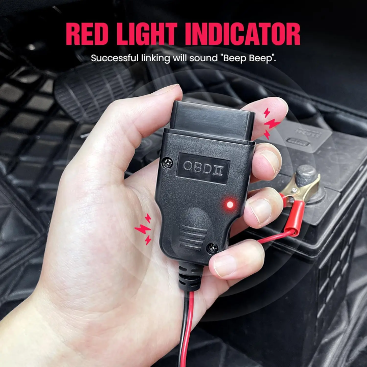 OBD II Car Memory Saver Cable with 2 Alligator Clips, 12V Vehicle ECU ...