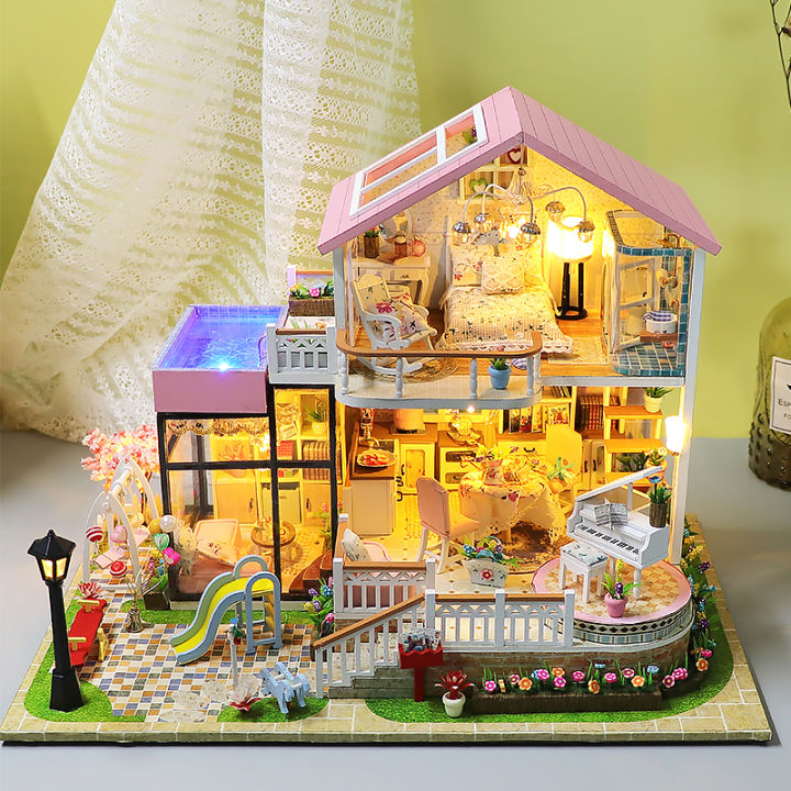 Wooden Miniature Doll House Kit 3D Puzzle Assembly Building Model Toy ...