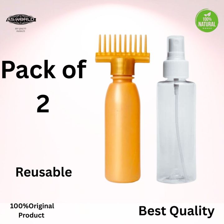 Pack of 2 - Hair Oil Applicator Comb Bottle + Empty Spray Bottle For ...