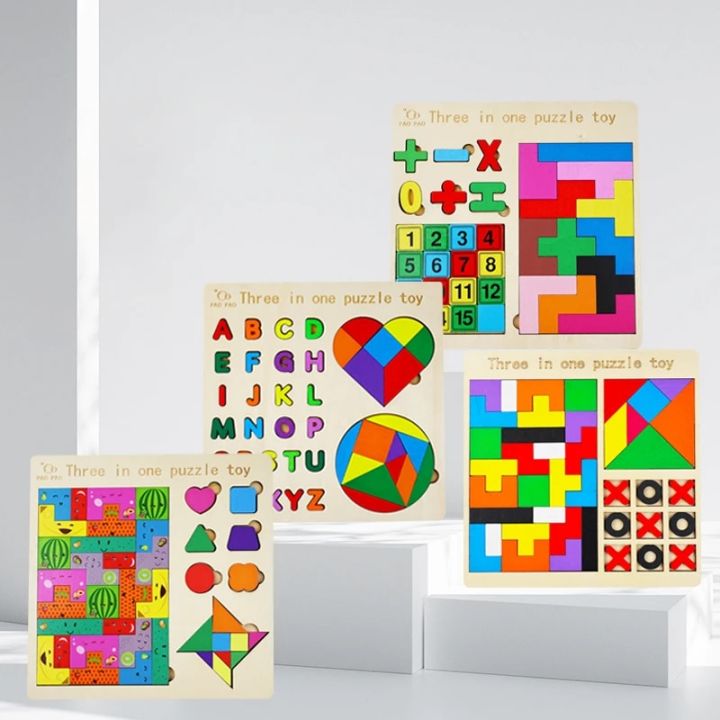 3 In 1 Wooden Puzzles Color Cognitive Sorting Mathematical Calculation ...