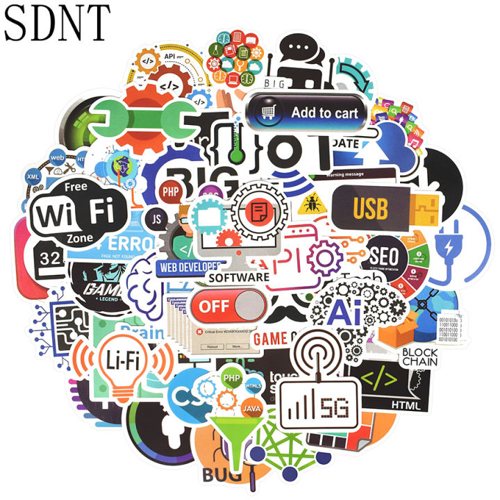 50 PCS Programming Geek Stickers Internet Technology Data Programs Software Creative Stickers ...