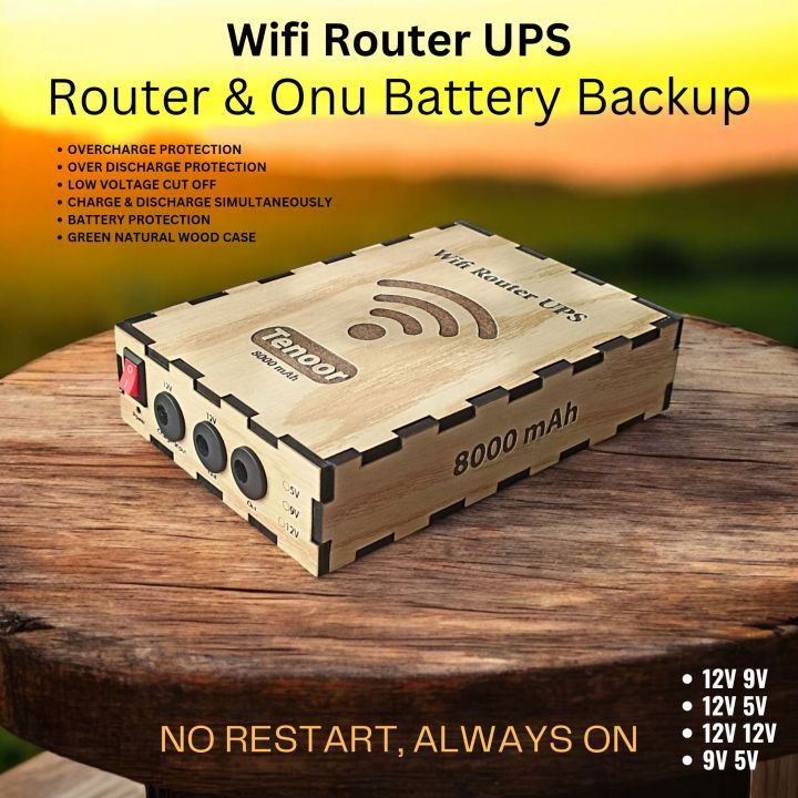 Router UPS Mini UPS Battery Backup For Wifi Router 8000 mAh Wooden ...