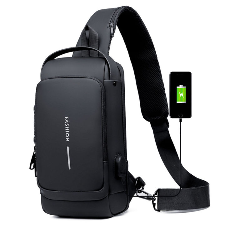 USB Charging Sport Sling Bag Male Anti-theft Chest Bag with Password ...