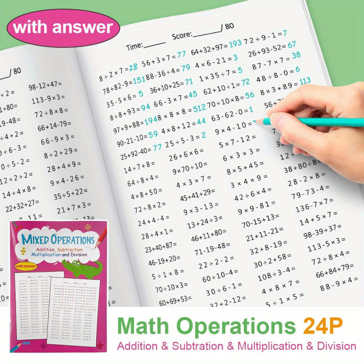 Math Workbook for Grade 3-4 Mixed Operations with Answers, Addition ...
