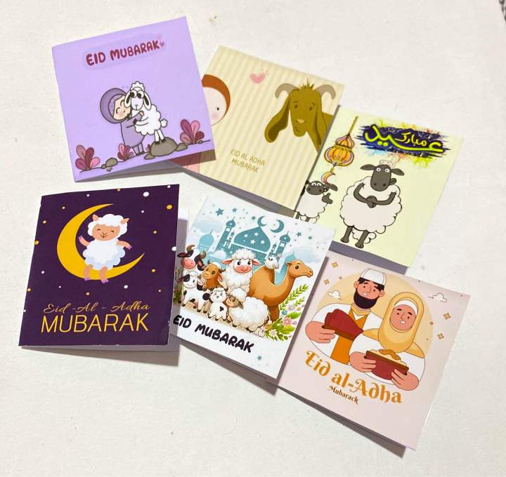 6pcs Mini Eid ul Adha Greeting Cards Set Cute & Festive Designs | Daraz.pk