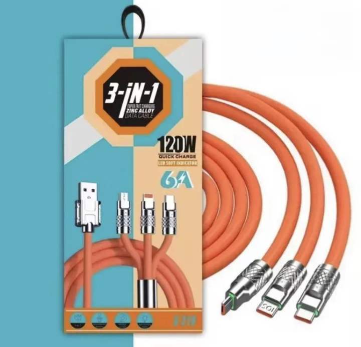 3-IN-1 SUPER FAST CHARGING ZINC ALLOY DATA CABLE | Daraz.lk