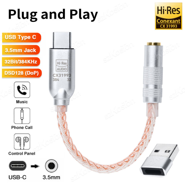 USB Type C to 3.5mm Audio Adapter CX31993 Chip 32b/384kHz DAC HiFi ...