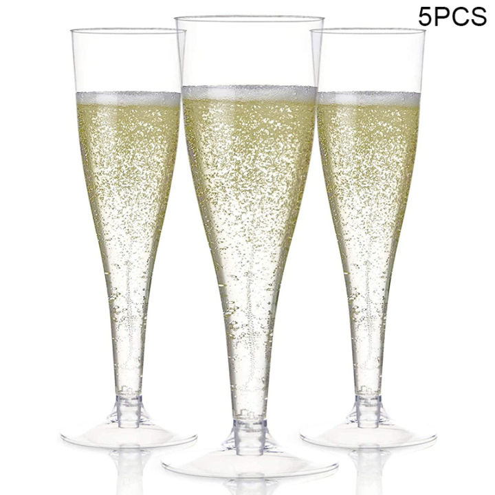 5Pcs Transparent Champagne Cup Disposable Plastic Flutes Cups Wedding ...