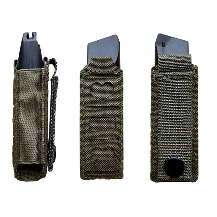 Tactical 9mm Molle Single Magazine Pouch,Green,Elastic Pouch Waist Belt ...