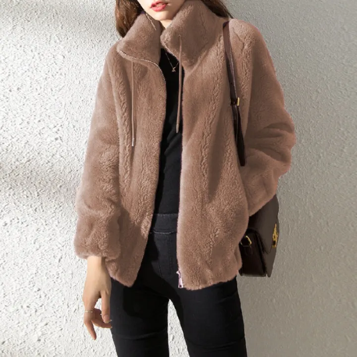 Women Autumn Winter Faux Fur Coats Zipper Cardigan Plush Thick Warm ...