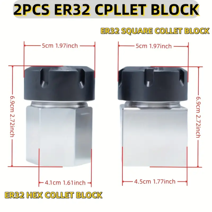 ER25 ER32 Clamp Block Set of 2 Pieces, Square and Hexagonal Work Clamps ...