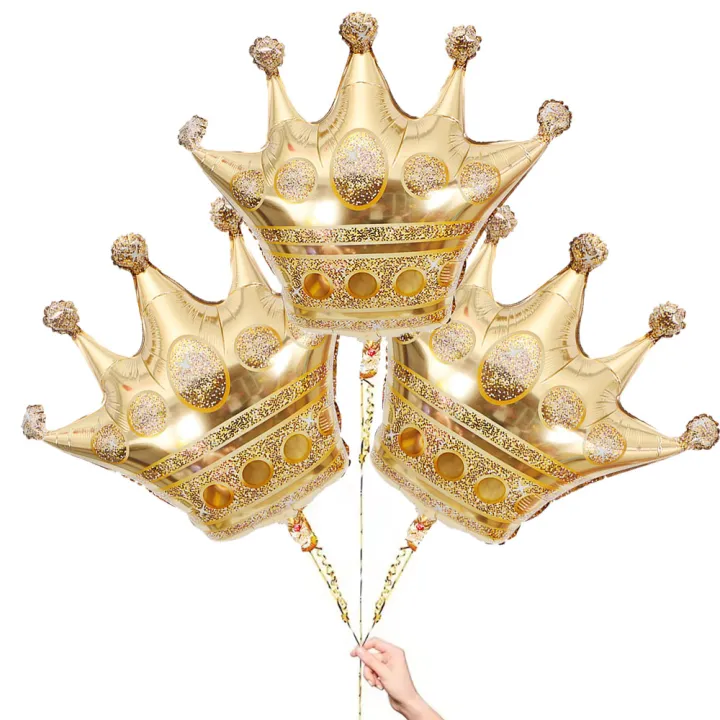 3Pc Crown Balloons Set Gold Color Foil Crown Shape Balloons Decoration ...