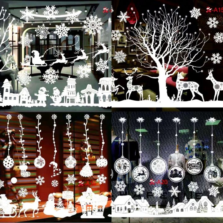 1Set Merry Christmas Electrostatic Glass Decal Elk Snowman Xmas Tree ...
