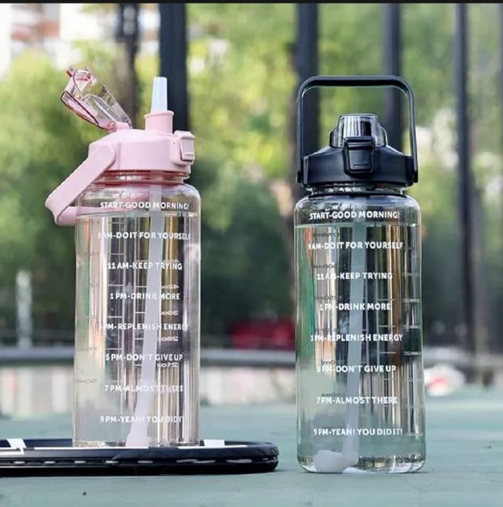 2 Liters Water Bottle With Straw Portable Bottles Fitness Motivation ...