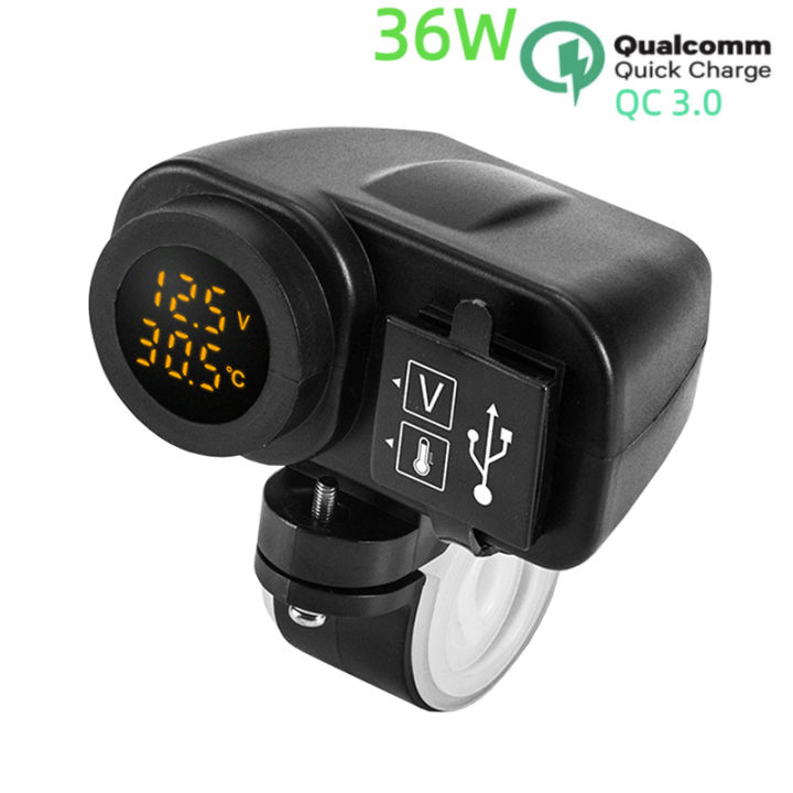 QC3.0 USB Charger Motorcycle Quick Charge Temperature Display ...