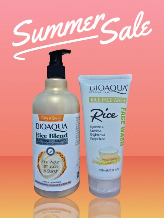 DEAL (2 in 1) Pack Bioaqua Rice Shampoo 500ml + Bioaqua Rice Wash 200ml ...