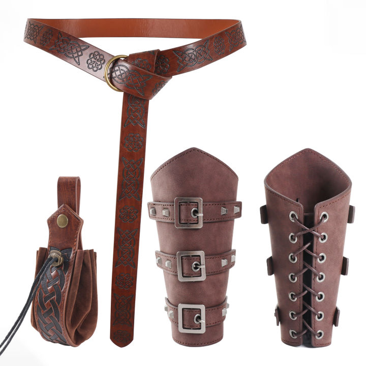 Medieval Retro Embossed Sword Belt Pouch Viking Style Arm Guards Knight ...