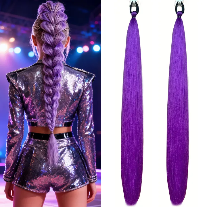 2PCS Kpop Demon Hunters Rumi 28Inch Straight Ponytail Purple DIY ...