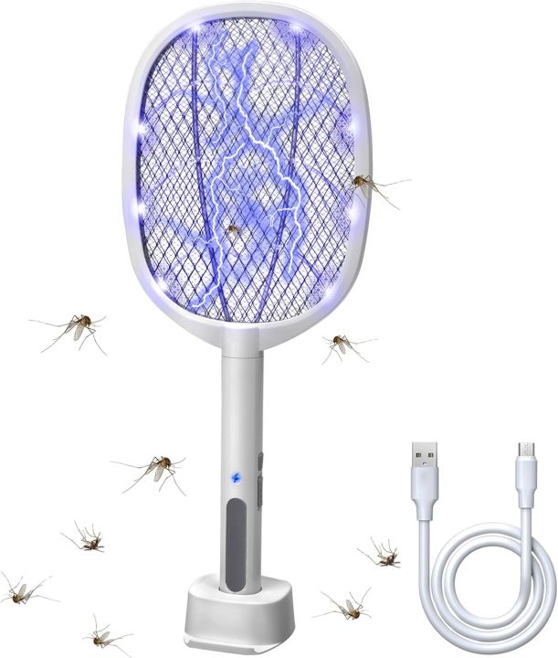 2-in-1 Electric Bug Zapper Racket, 3000V High Voltage LED Lighted ...