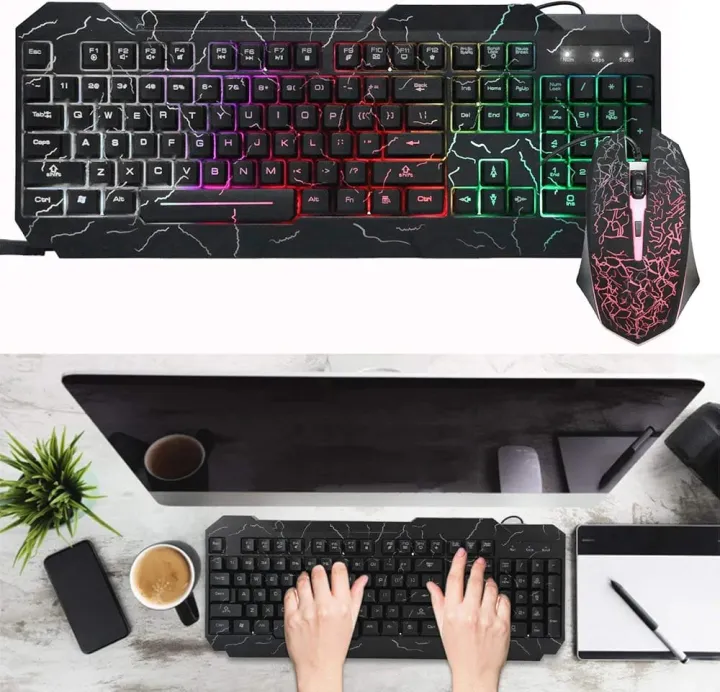 D6200 RGB Gaming Wired Keyboard & Mouse Combo – Mechanical Feeling LED ...