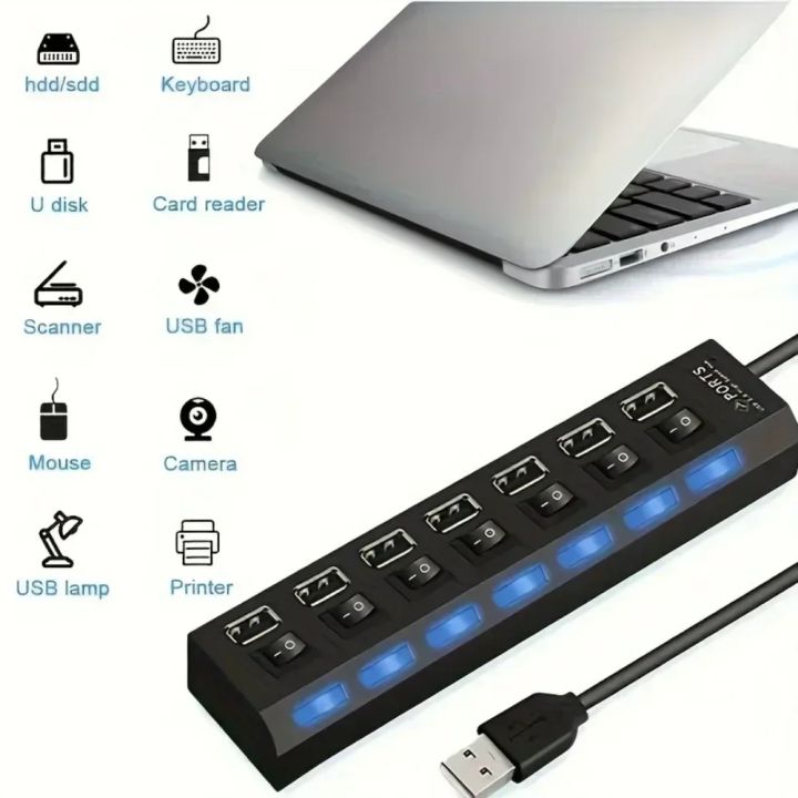 4/7 Ports LED High Speed USB 2.0 Hub 5Gbps Multi Ports USB Power ...