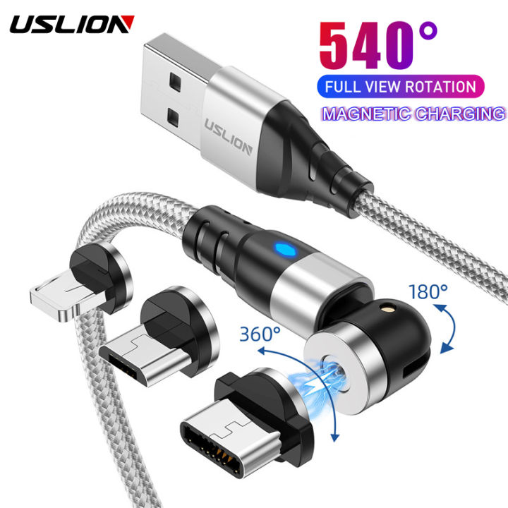 USLION 540 Rotating Magnetic Cable Micro USB Type C Cable Magnet ...