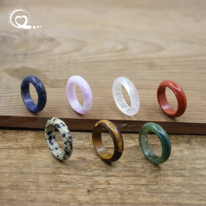 Healing Crystal Band Rings Natural Stone Quartz Agates Jaspers Dainty ...