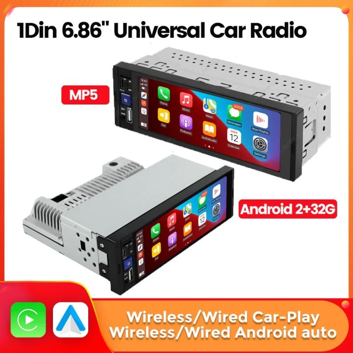 1DIN Universal Car Multimedia Video Player Wird & Wireless Carplay ...
