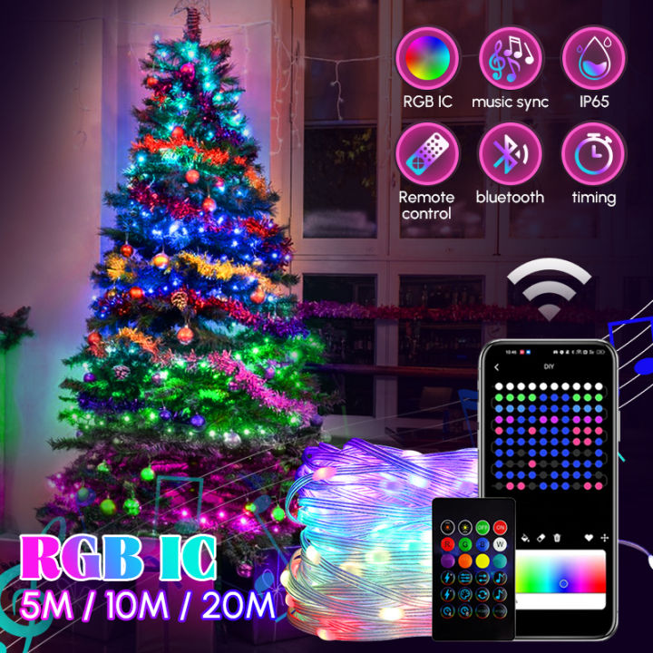5/10/20M RGB IC LED Fairy String Lights With Smart APP Remote One To ...